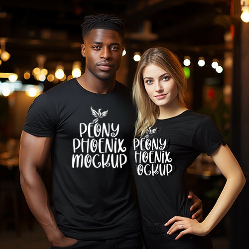 Interracial Couple Mockup, Black T-shirt Mockup, Interracial Mockup ...