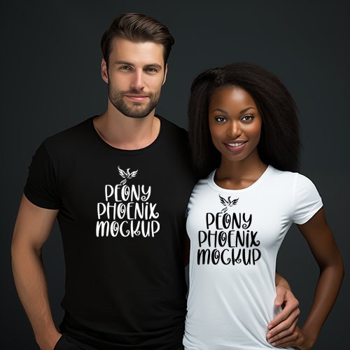 Interracial Couple Mockup, Black T-shirt Mockup, Interracial Mockup ...