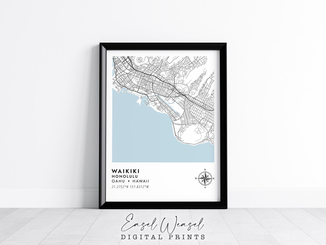 Waikiki Neighborhood Map. Waikiki Wall Decor. Waikiki Wall Art. Waikiki ...