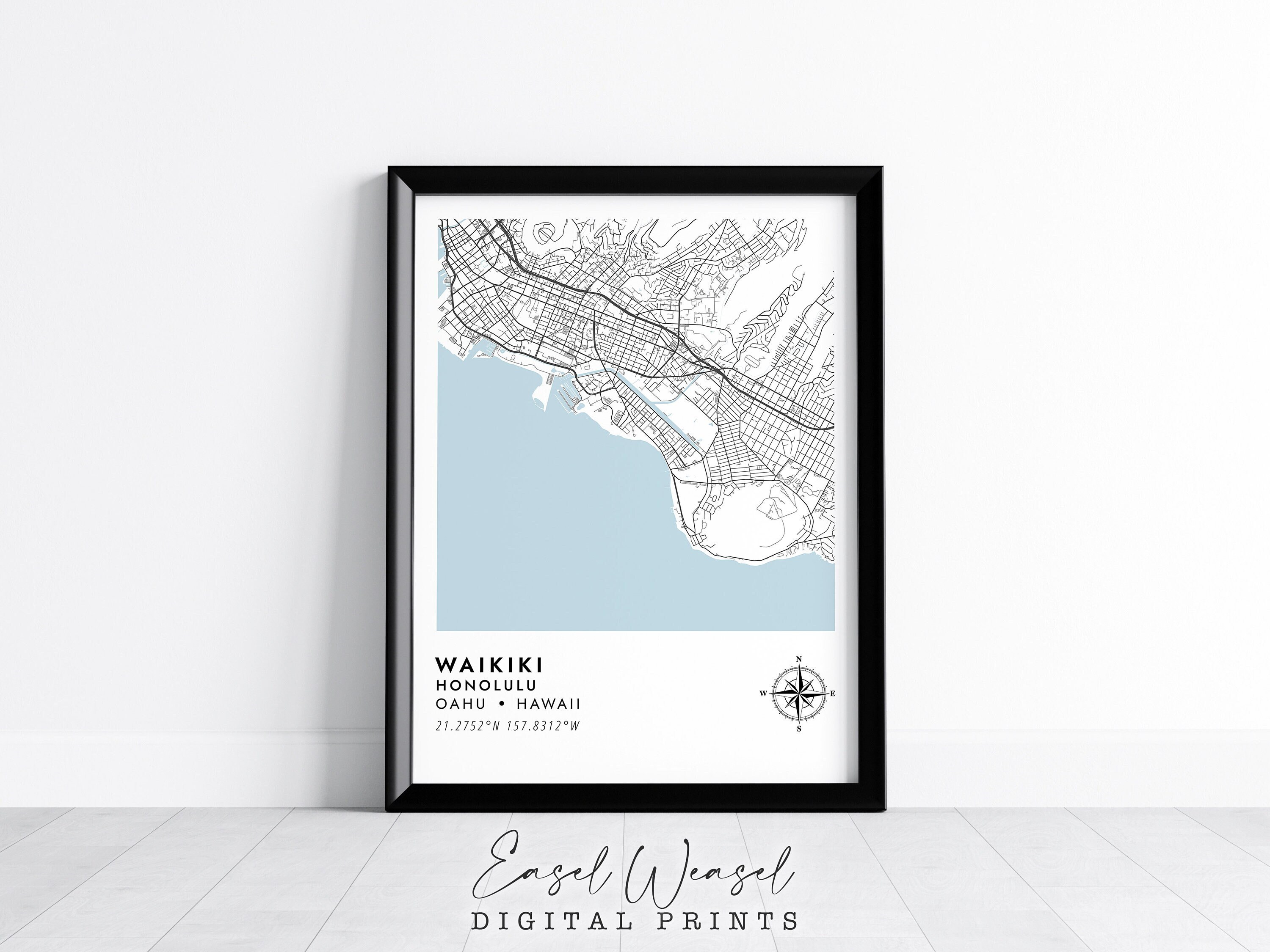 Waikiki Neighborhood Map. Waikiki Wall Decor. Waikiki Wall Art. Waikiki ...