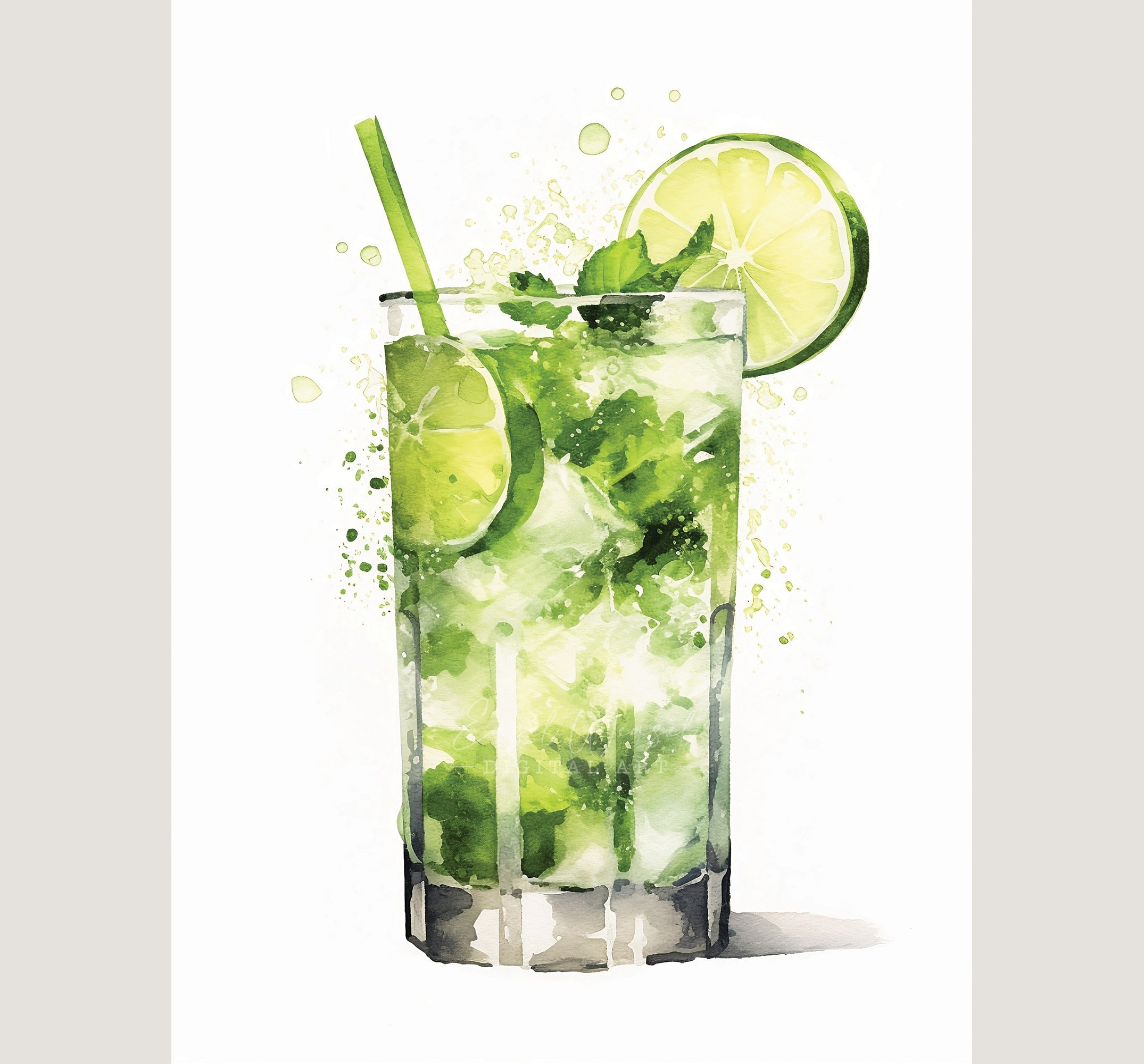 Mint Mojito Cocktail Watercolor Art Print. Mojito Decor. Mojito Print ...