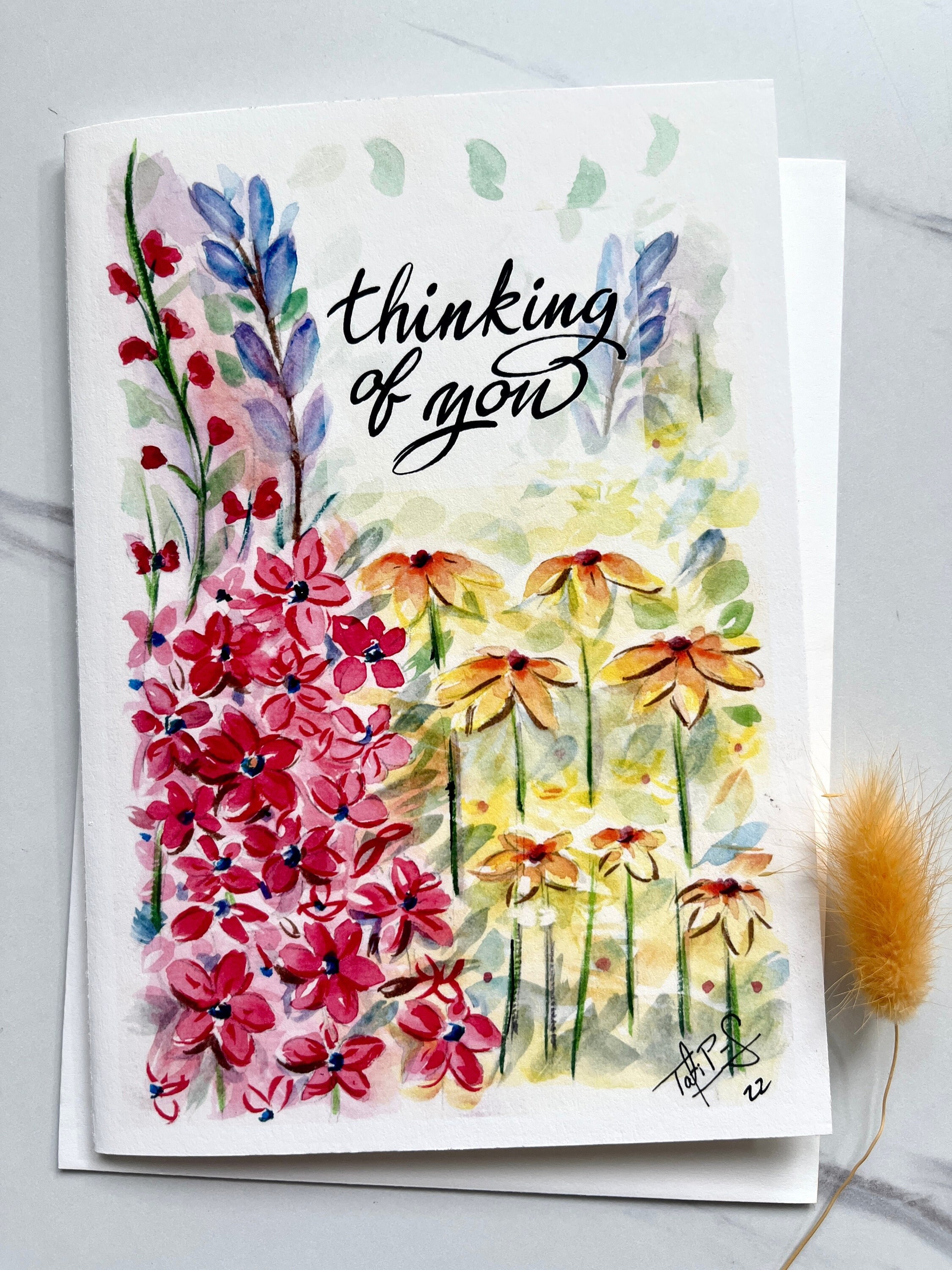 Thinking of You Watercolor Card, Blooming English Garden Botanical ...