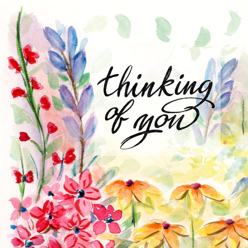 Thinking of You Watercolor Card, Blooming English Garden Botanical ...