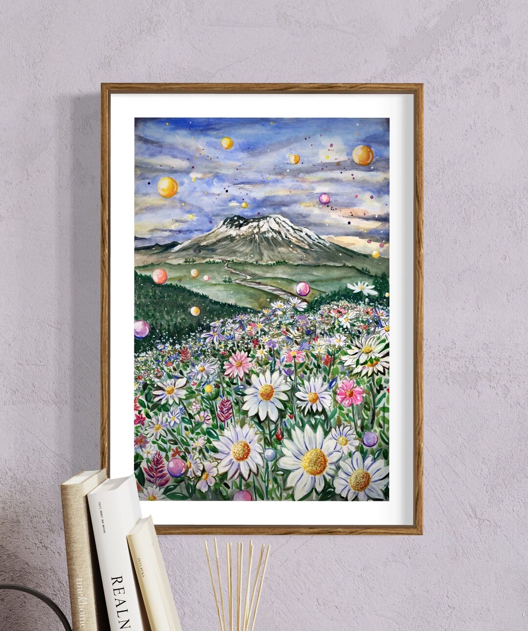 Original Wall Art Daisy Blooming Mt. Saint Helens Magical Watercolor ...