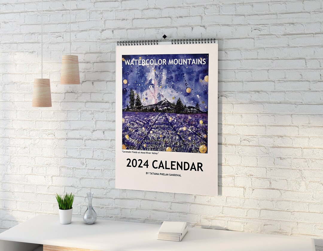 2024 Wall Calendar Watercolor Mountains Vertical 8,5x11 Hanger ...