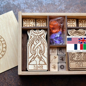 Orlog Game Set 40 Gods, 40 Tokens, 30 Stones, 12 Dice, 1 Wooden Box ...