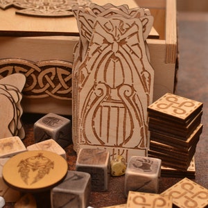 Orlog Game Set (12 Dice, 20 Gods, 30 Tokens, 30 Stones, 1 Wooden Box ...