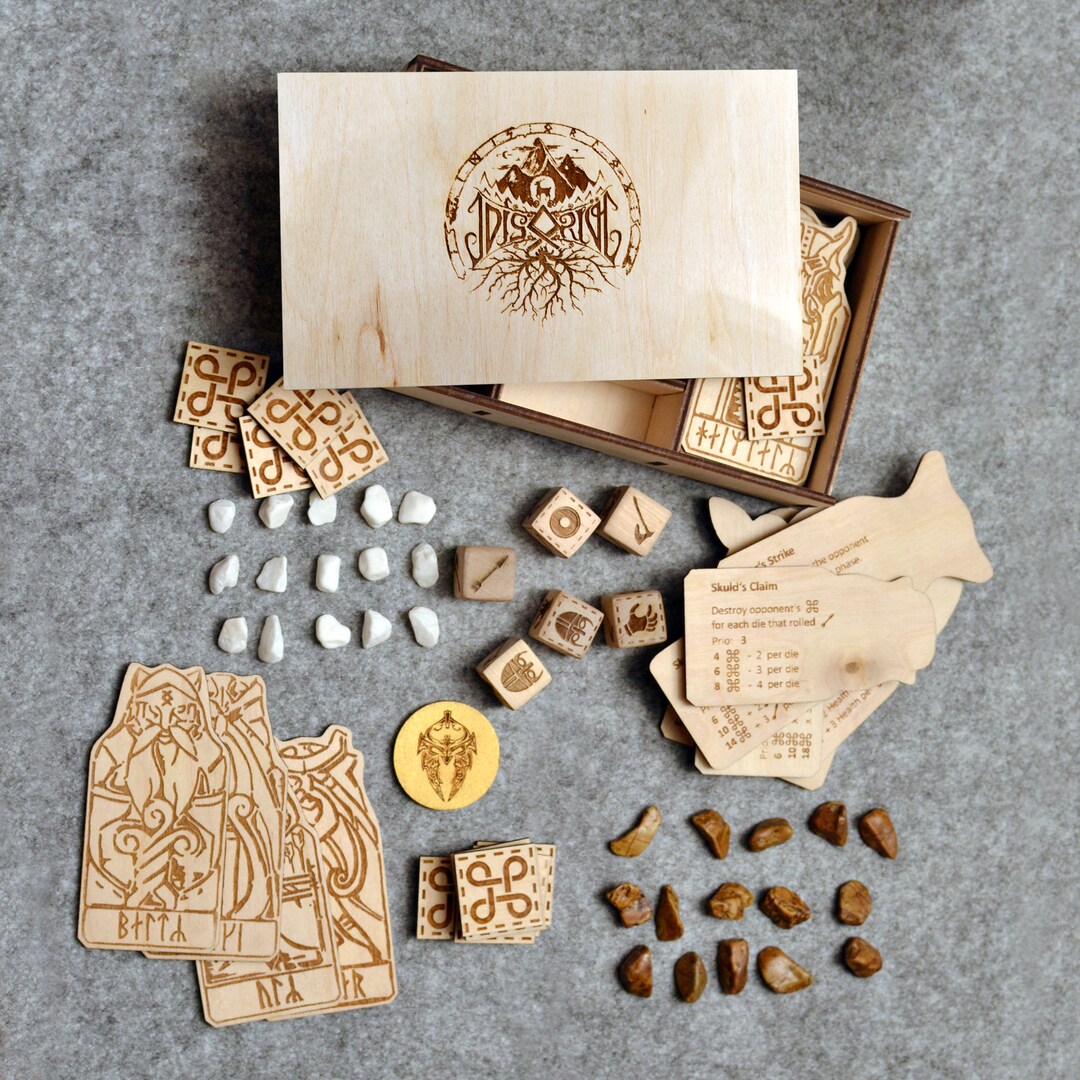 Orlog Game Set 20 Gods, 12 Dice, 30 Tokens, 30 Stones, 1 Wooden Box and ...