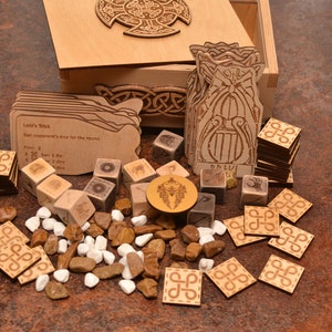 Orlog Game Set (12 Dice, 20 Gods, 30 Tokens, 30 Stones, 1 Wooden Box ...