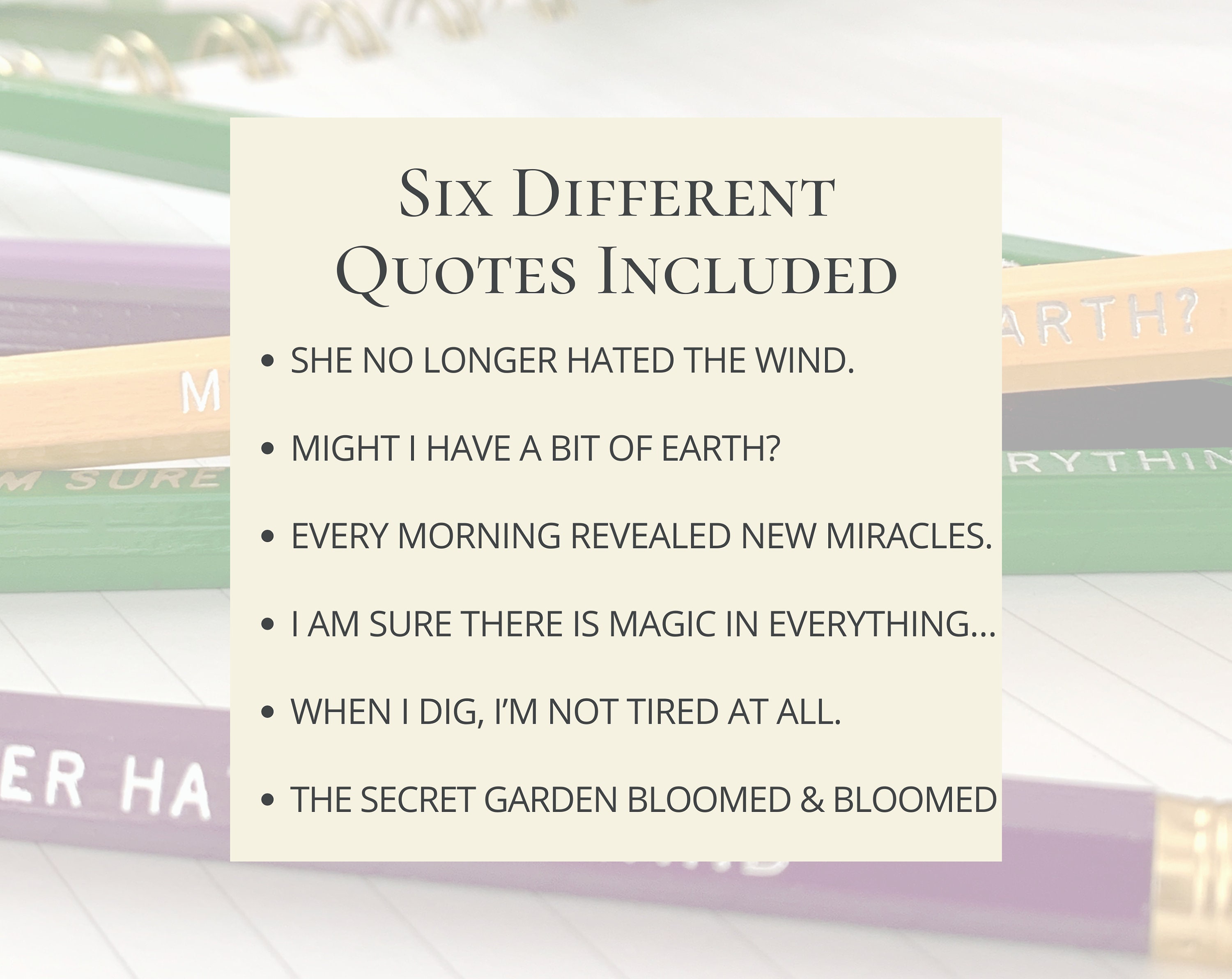 The Secret Garden Quote Pencils, Frances Hodgson Burnett Literary ...