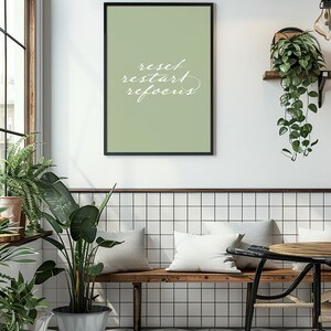 Motivational Quote Poster - Reset Restart Refocus - Sage Green ...