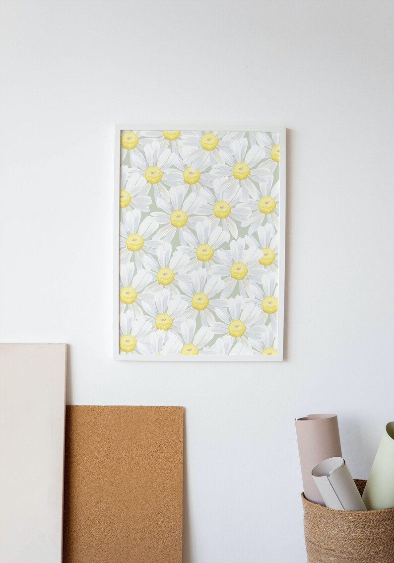 Preppy Daisy Print, Sage Green Wall Art, Flower Art, Floral ...