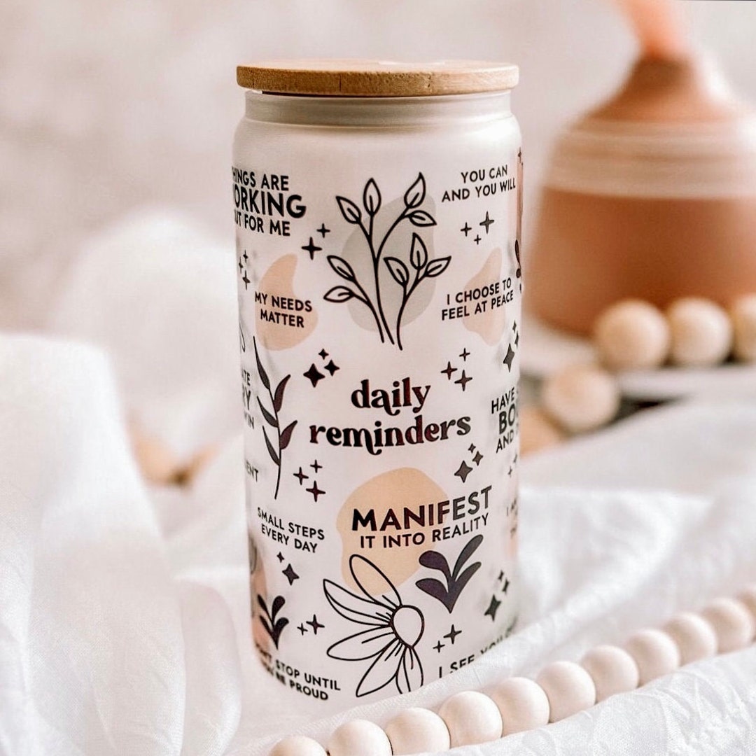 Daily Reminders Cup, Self Care Cup, Beer Can Glass With Lid and Straw ...