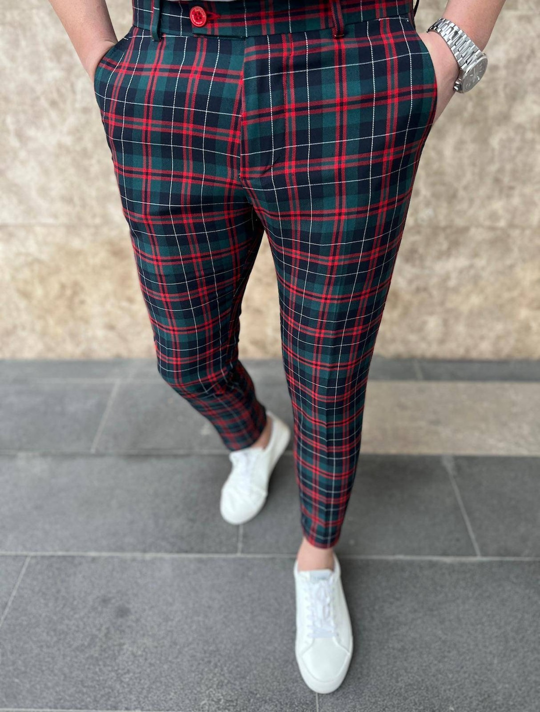 Men Plaid Fancy Pants, Shipping From TEXAS. Gentlemen Pants, Tartan ...