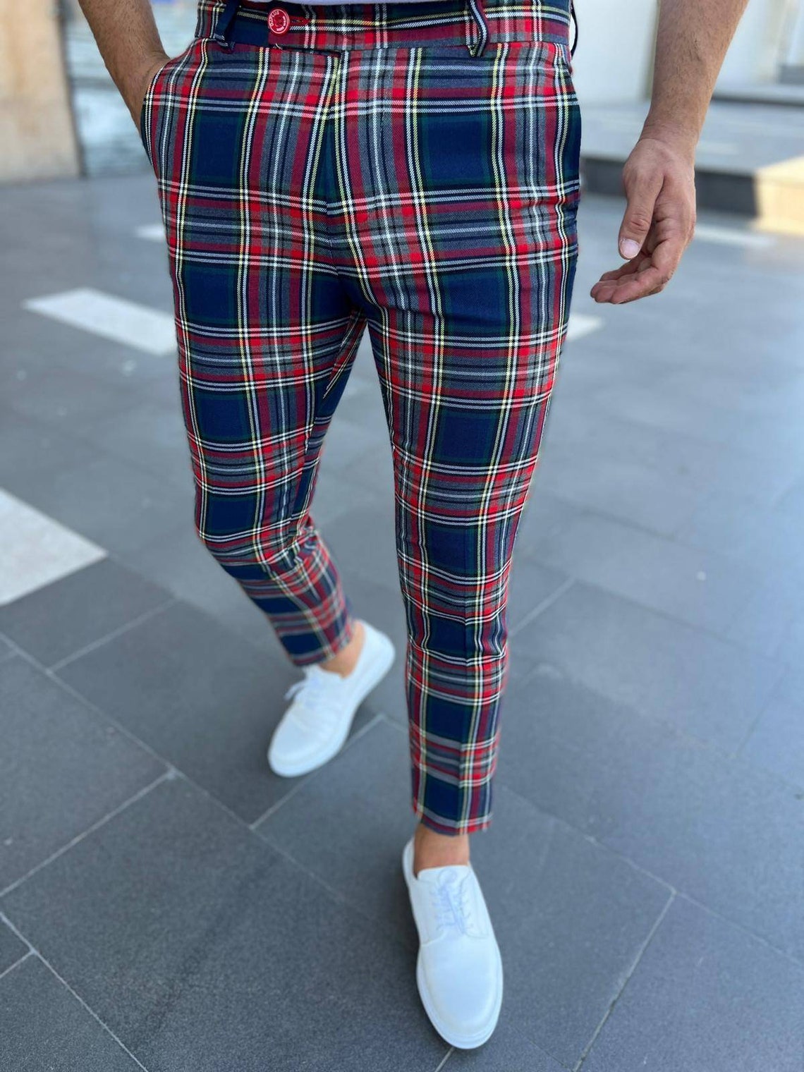 Men Plaid Fancy Pants, Shipping From TEXAS. Gentlemen Pants, Tartan ...