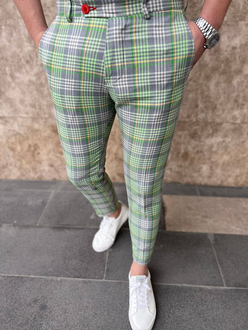 Men Plaid Fancy Pants, Shipping From TEXAS. Gentlemen Pants, Tartan ...