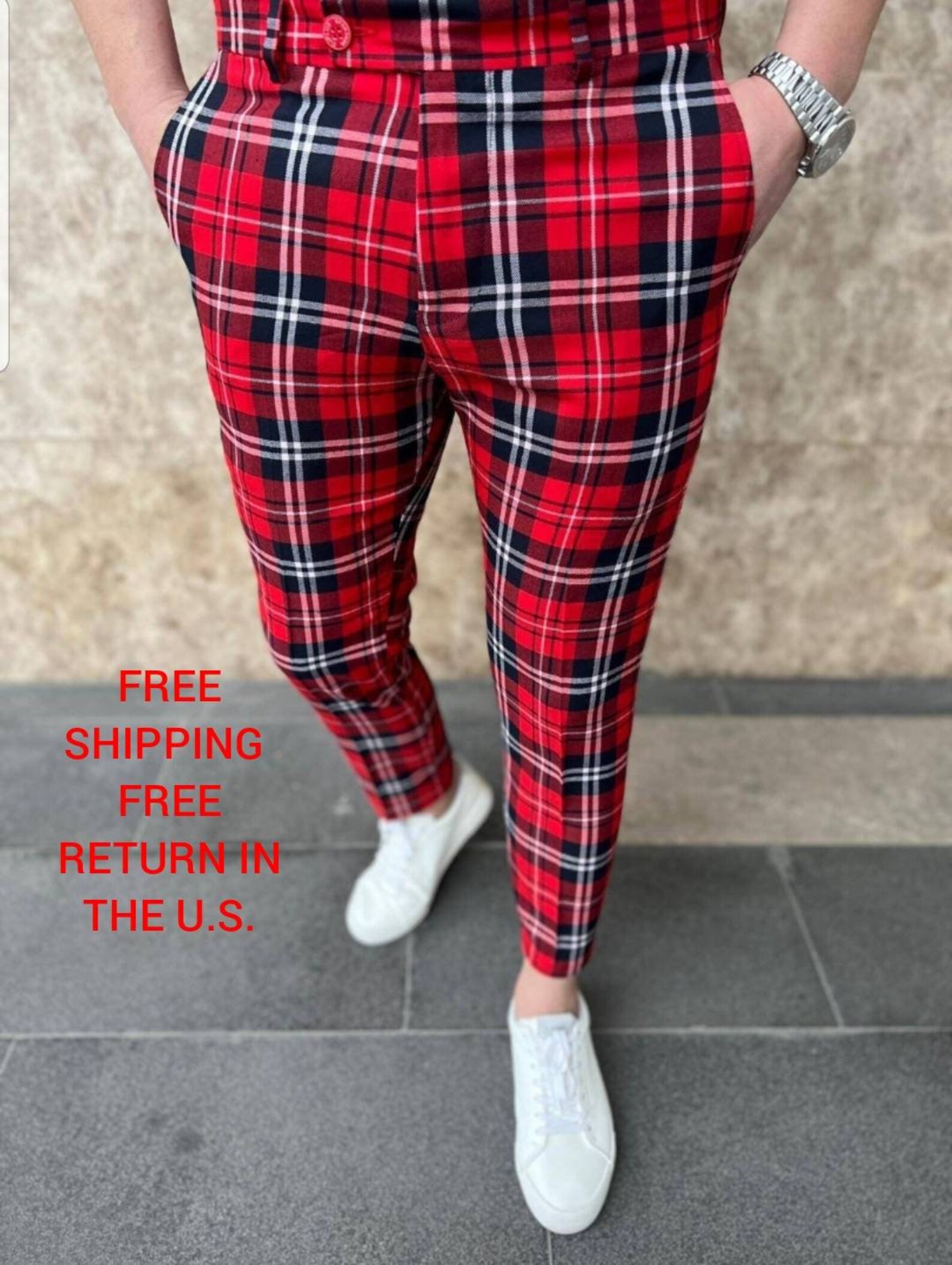 Men Plaid Fancy Pants, Shipping From TEXAS. Gentlemen Pants, Tartan ...