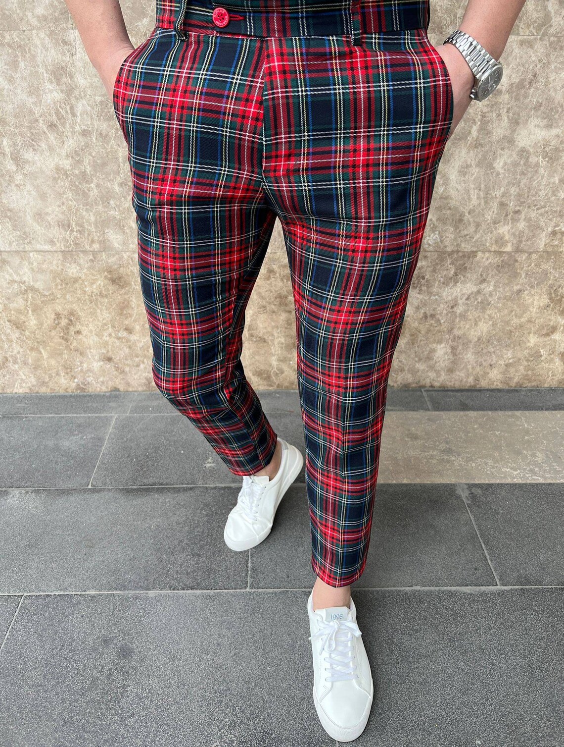Men Plaid Fancy Pants, Shipping From TEXAS. Gentlemen Pants, Tartan ...