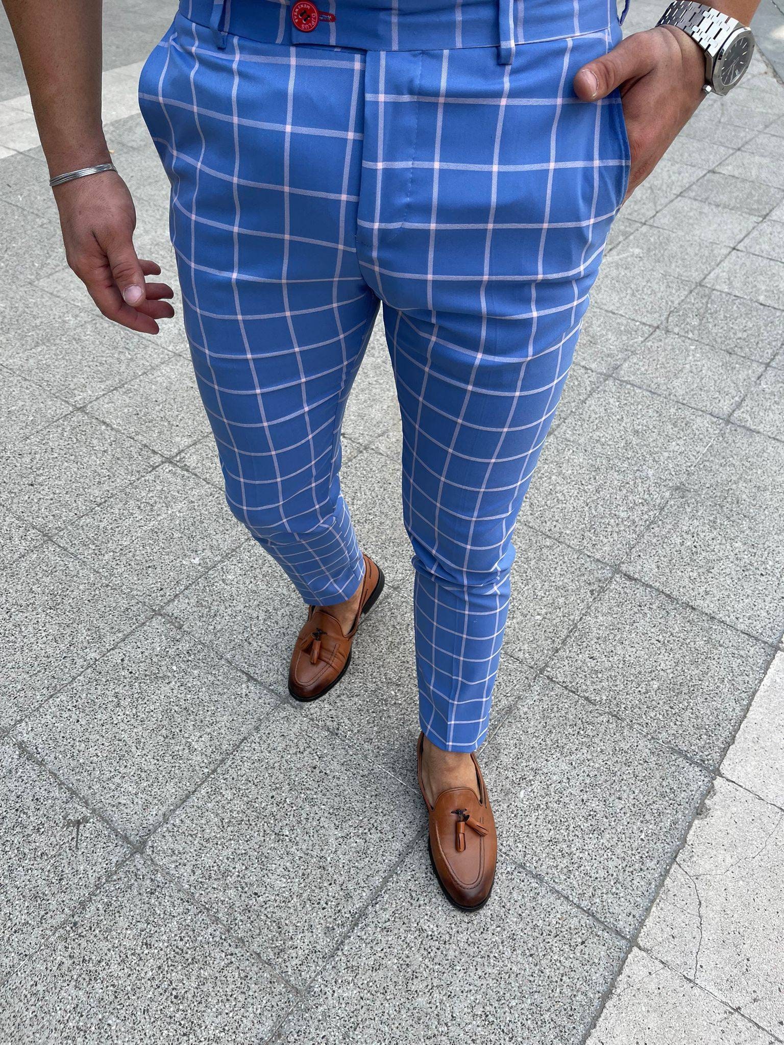 Men Plaid Fancy Pants, Shipping From TEXAS. Gentlemen Pants, Tartan ...