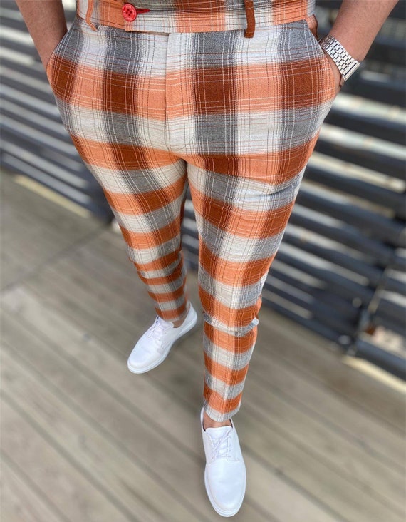 Plaid Men Fancy Pants Shipping From TEXAS. Gentlemen Pants - Etsy