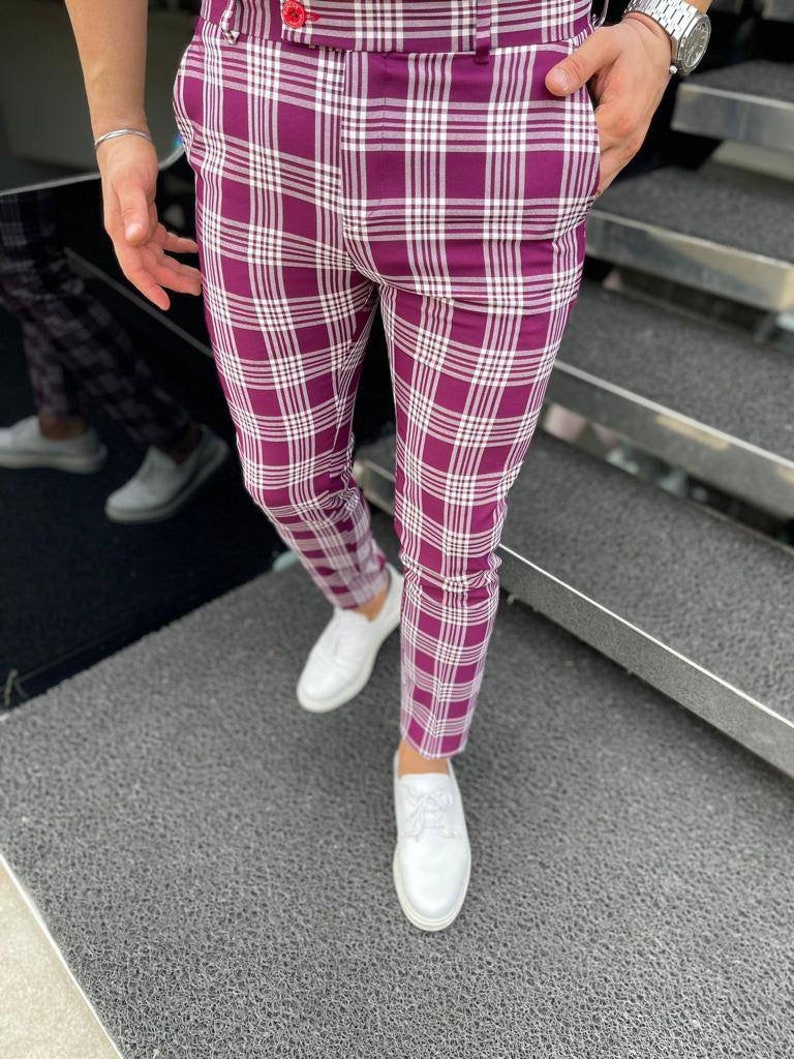 Men Plaid Fancy Pants, Shipping From TEXAS. Gentlemen Pants, Tartan ...