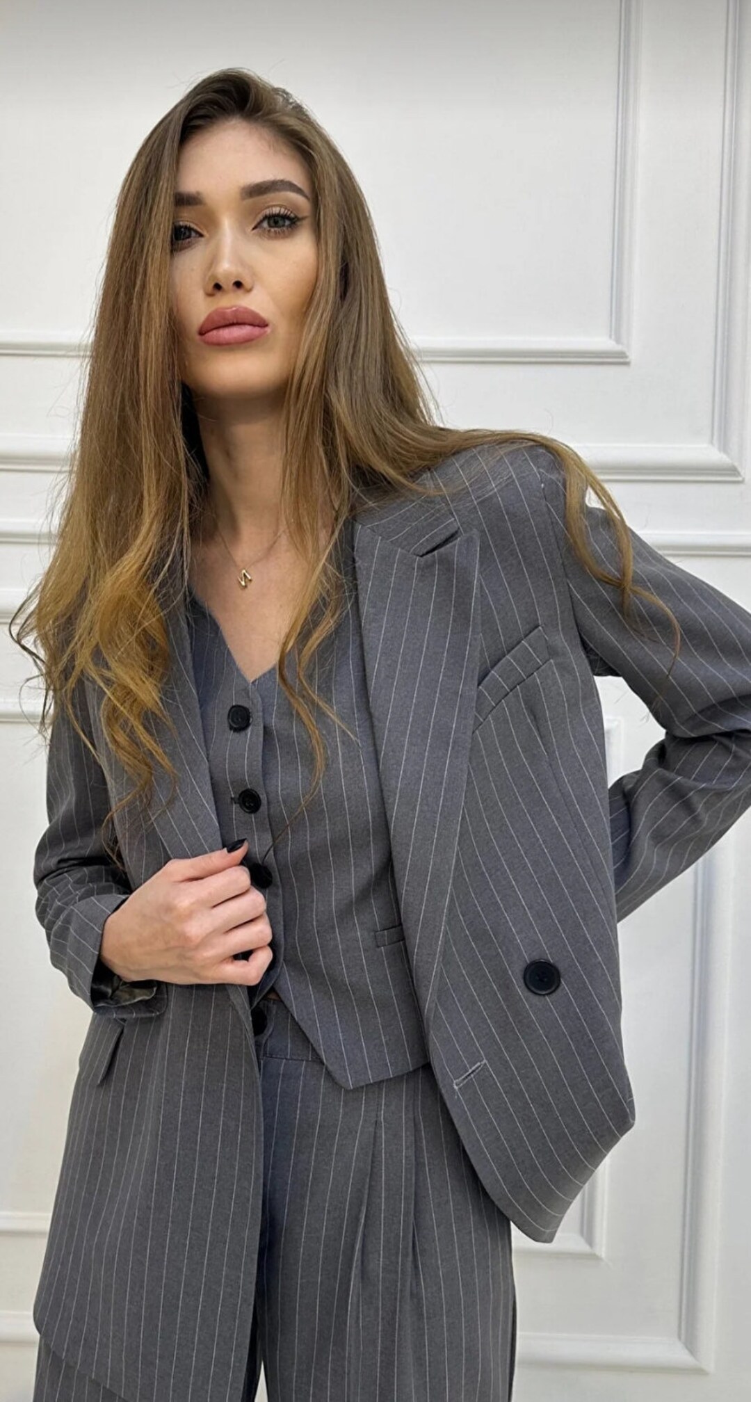 Ladies Tree Pieces Plaid Professional Business Office Job Suits ...