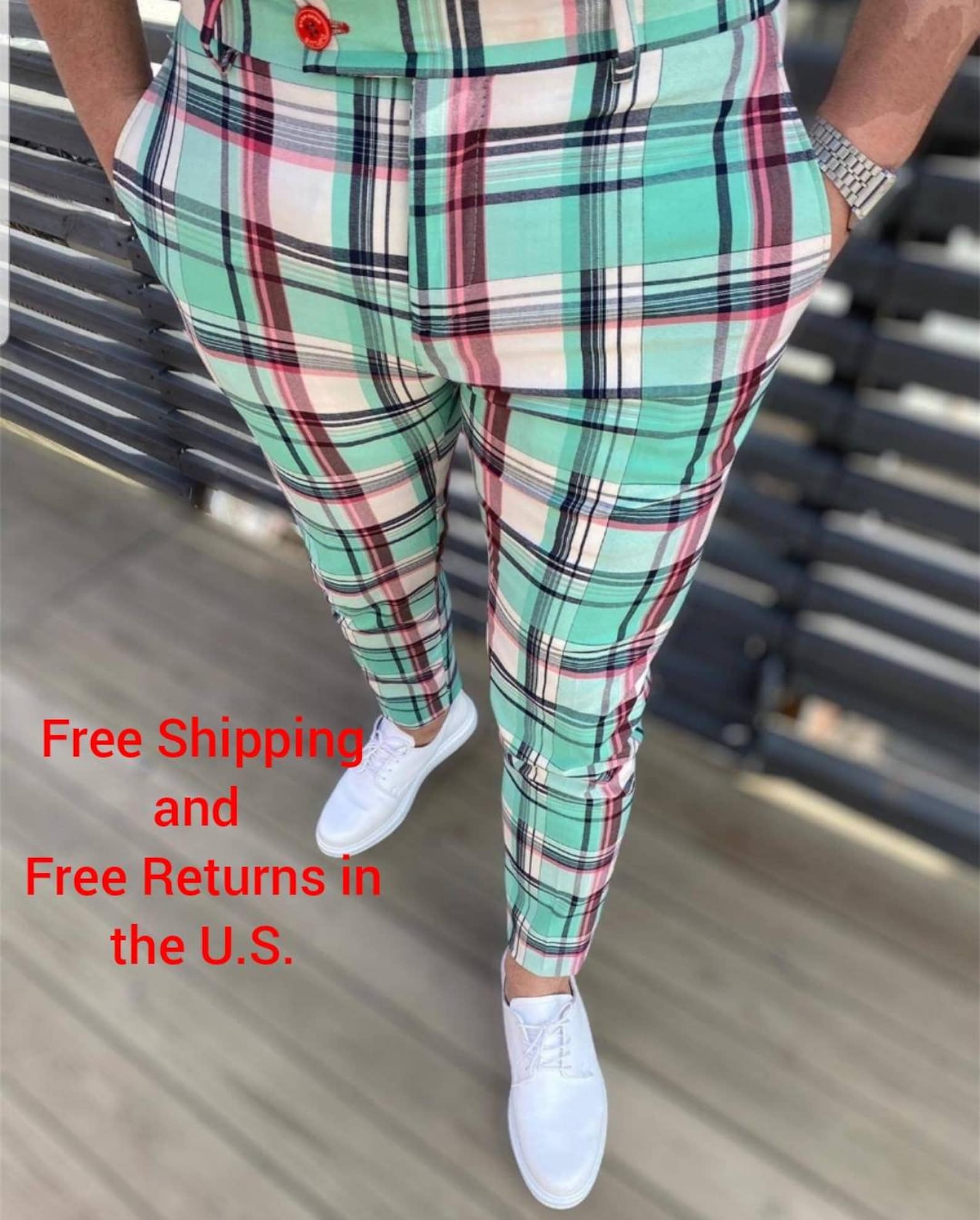 Men Plaid Fancy Pants, Shipping From TEXAS. Gentlemen Pants, Tartan ...