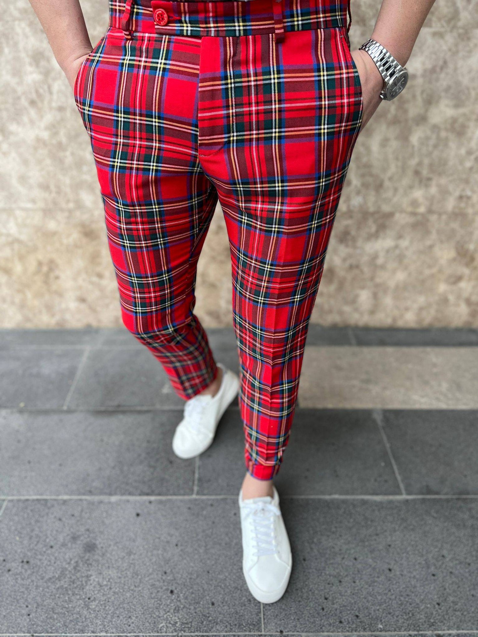 Men Plaid Fancy Pants, Shipping From TEXAS. Gentlemen Pants, Tartan ...