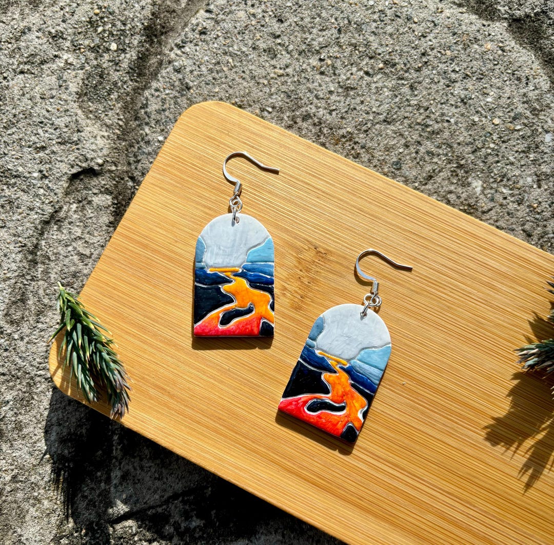 Hand Painted Hawaii Volcanoes National Park Earrings: Polymer Clay ...