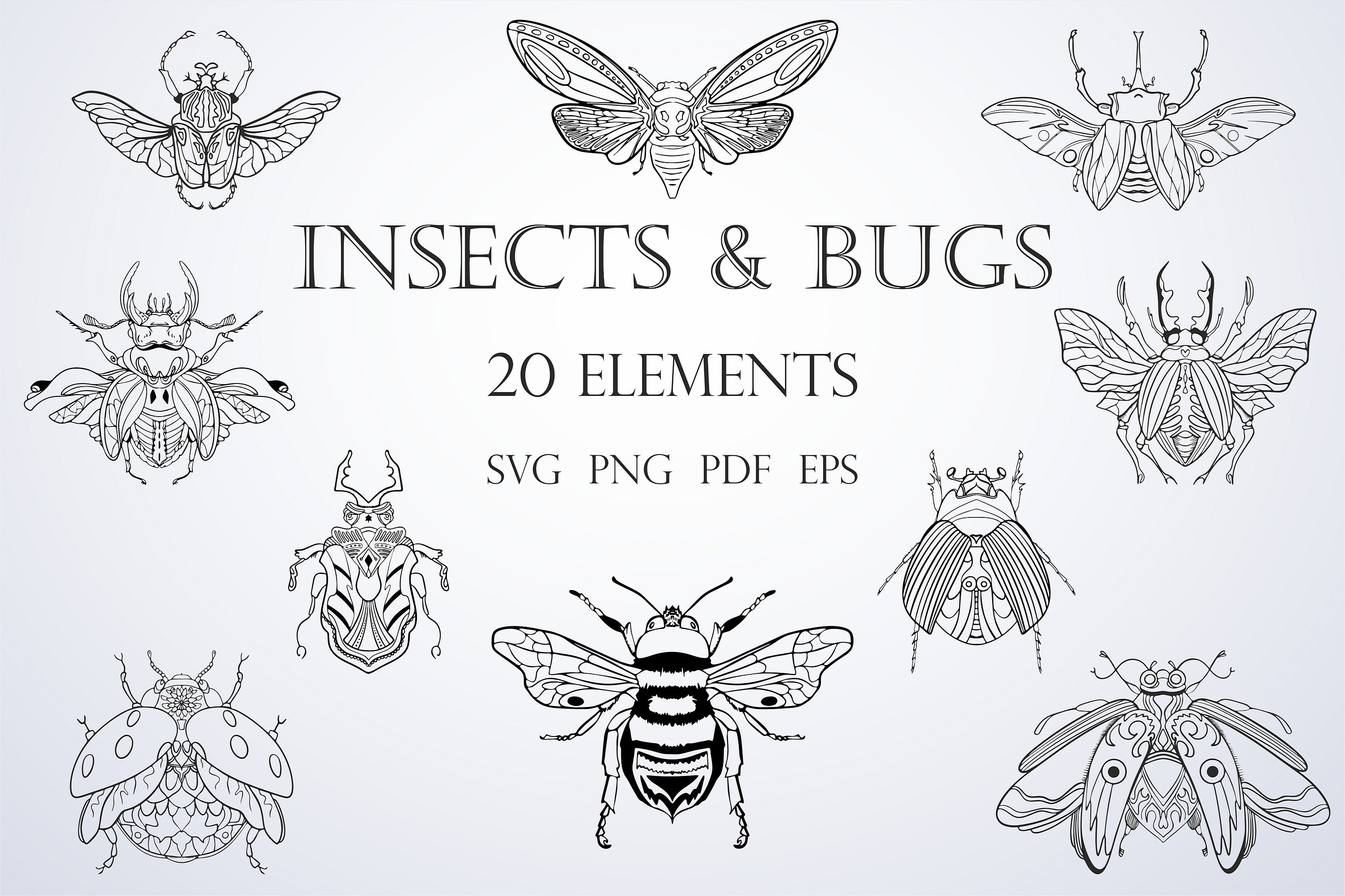 Insects SVG Bundle, Bug SVG, Beetle Clipart PNG, Bee Print Eps, 20 ...