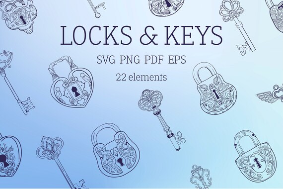 Vintage Padlocks & Keys SVG Bundle Heart Lock SVG Doodle - Etsy