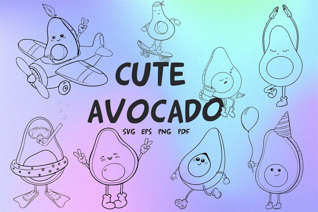 Cute Avocado SVG Vector Bundle, Transparent Avocado Fruit PNG Clipart ...