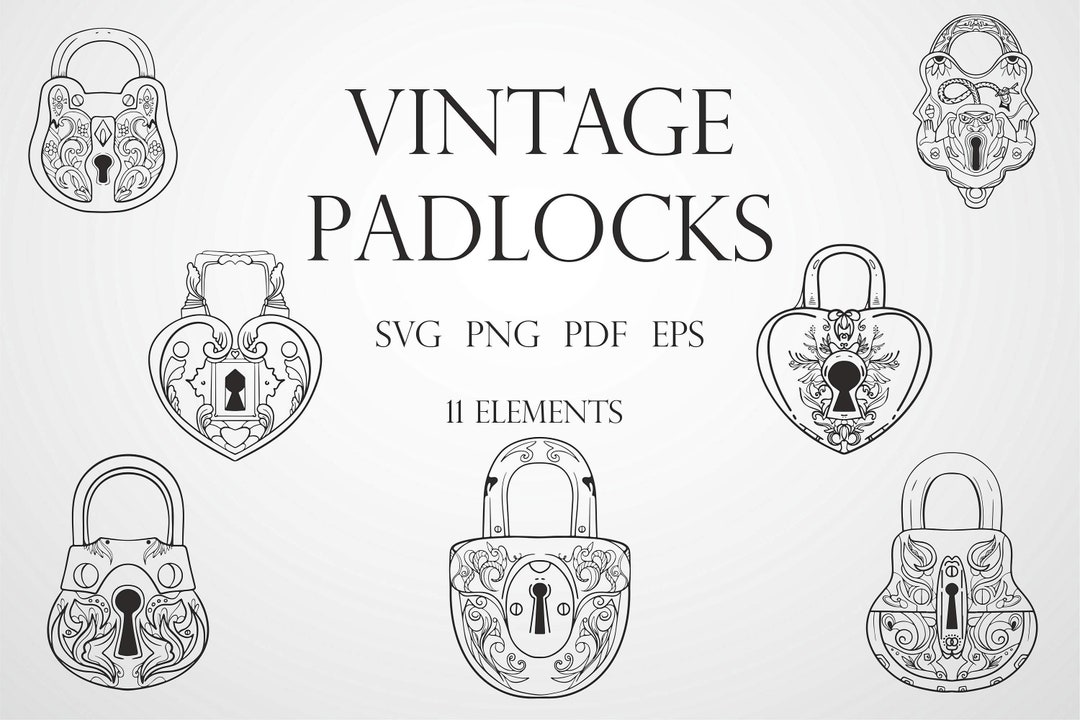 Vintage Padlocks SVG Bundle, Heart Lock SVG, Doodle Padlock Clipart PNG ...