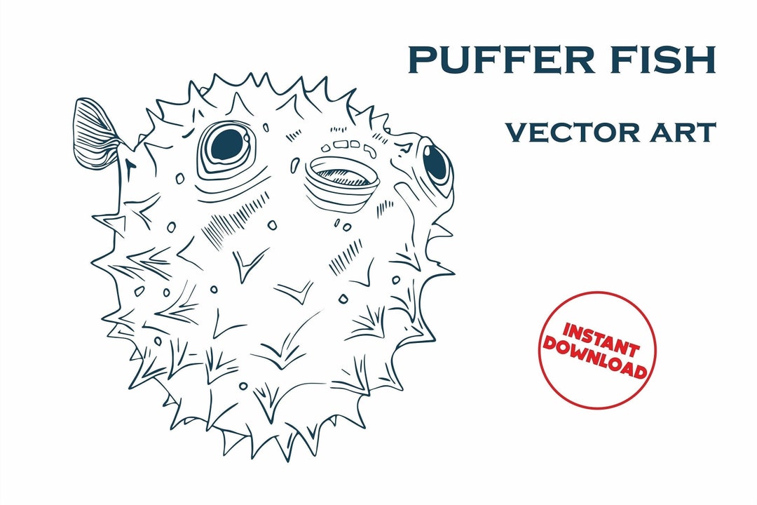 Puffer Fish SVG, Ocean Animals SVG, Startled Spiny Puffed Pufferfish ...