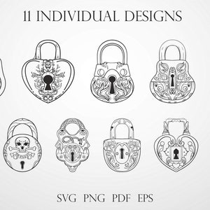 Vintage Padlocks SVG Bundle, Heart Lock SVG, Doodle Padlock Clipart PNG ...