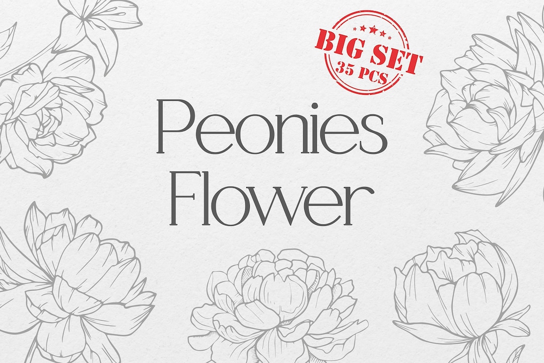 Peony Painting SVG Clipart | Peonies Line Art SVG | Peony Flower Hand ...