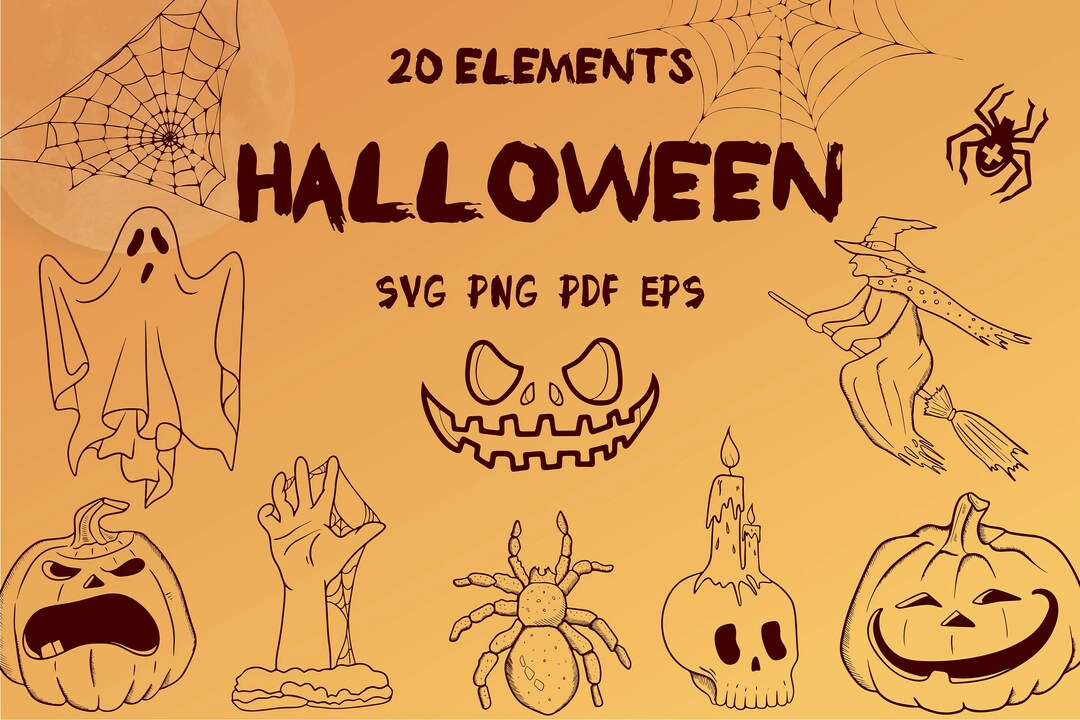Halloween Vector SVG Clipart. Halloween Ghost, Cross, Witch, Bats ...