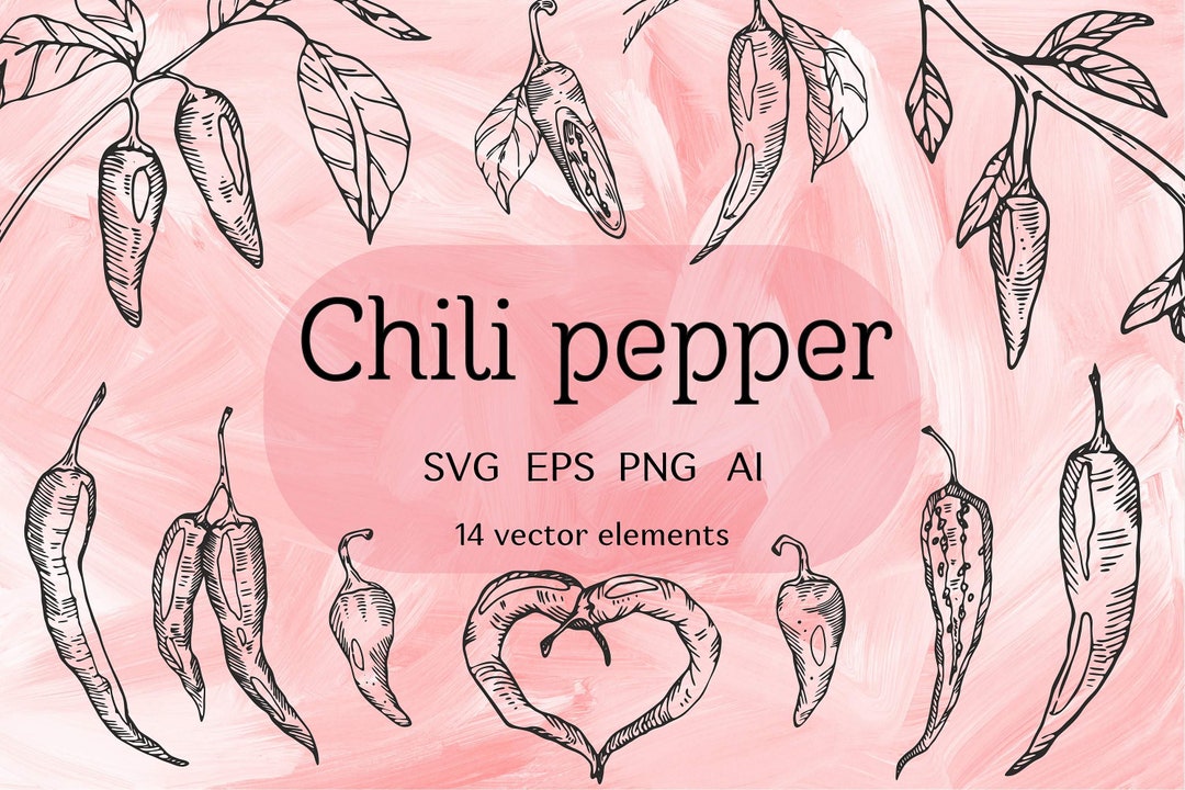 Chili Pepper SVG, Pepper Svg Bundle, Hand Drawn Pepper in Vector ...