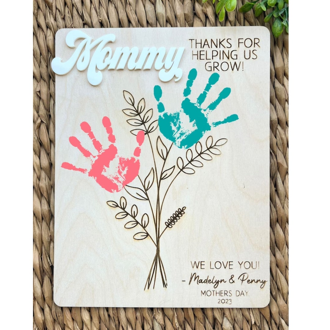 Mothers Day Handprint Handprint Flower Stems Wooden Gift for - Etsy
