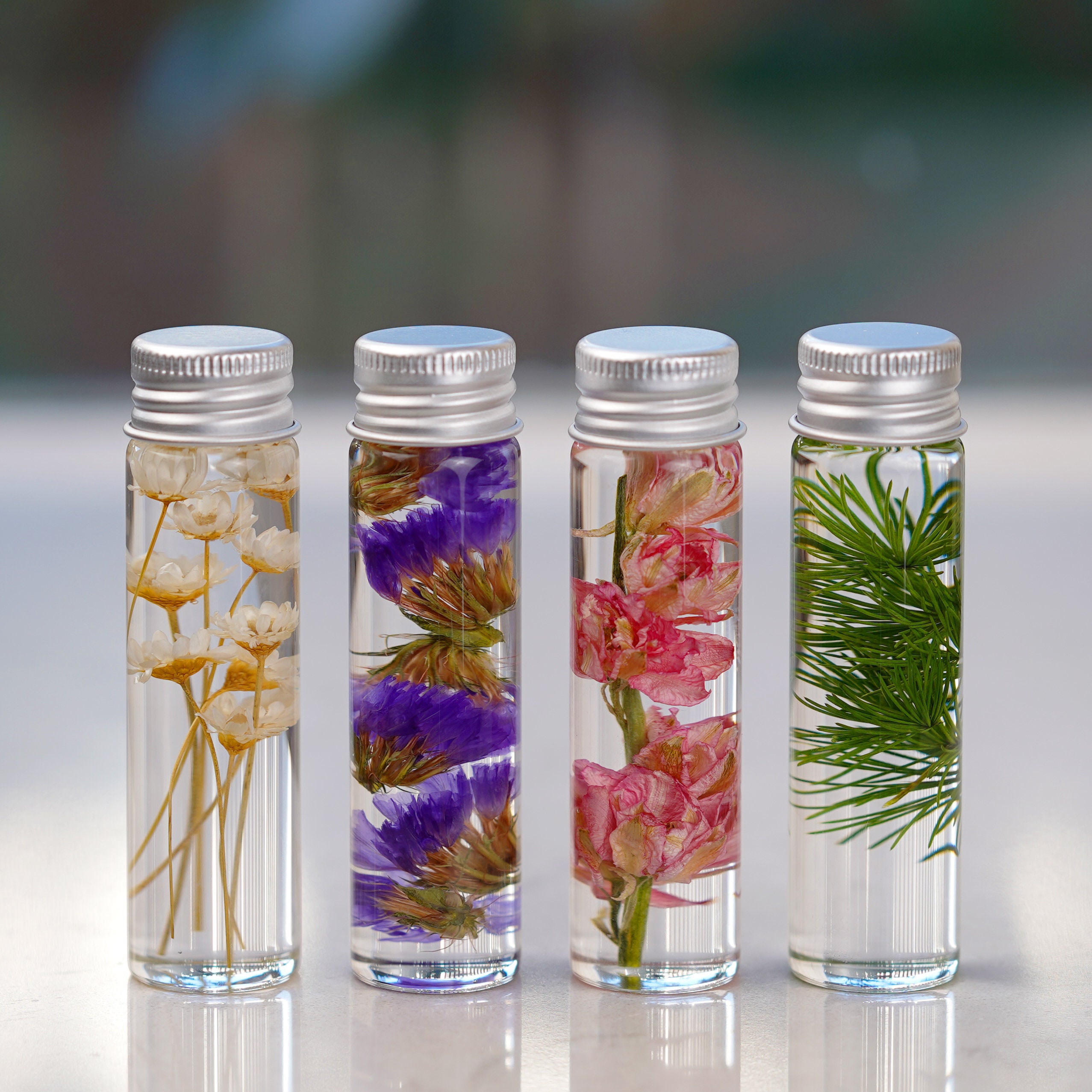 Set of 4 mini herbarium bottles mothers day herbarium | Etsy