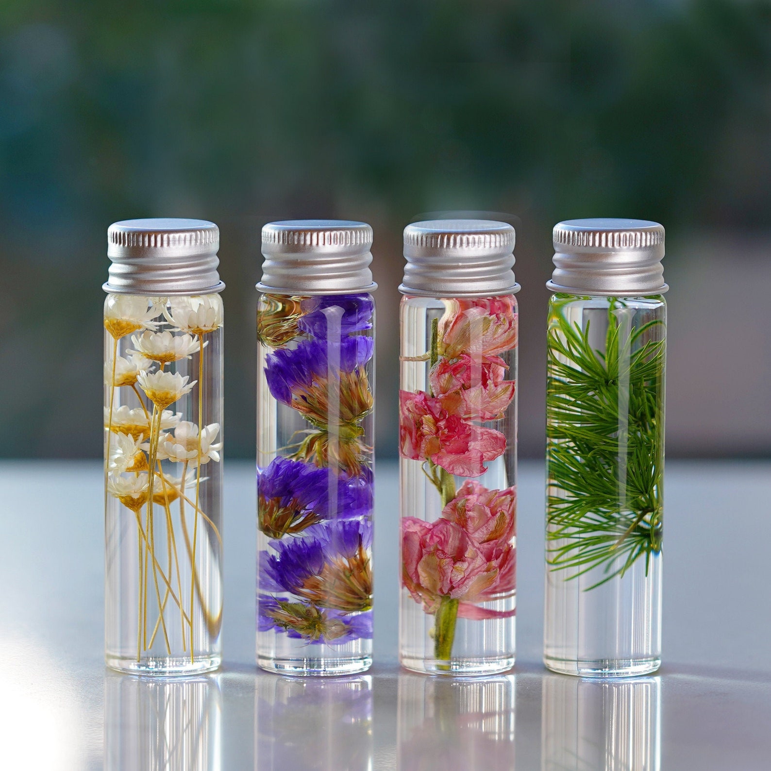 Set of 4 mini herbarium bottles mothers day herbarium | Etsy