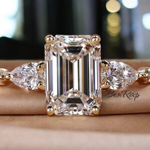 Vintage Emerald Cut Diamond Engagement Ring for Her, Women Moissanite ...