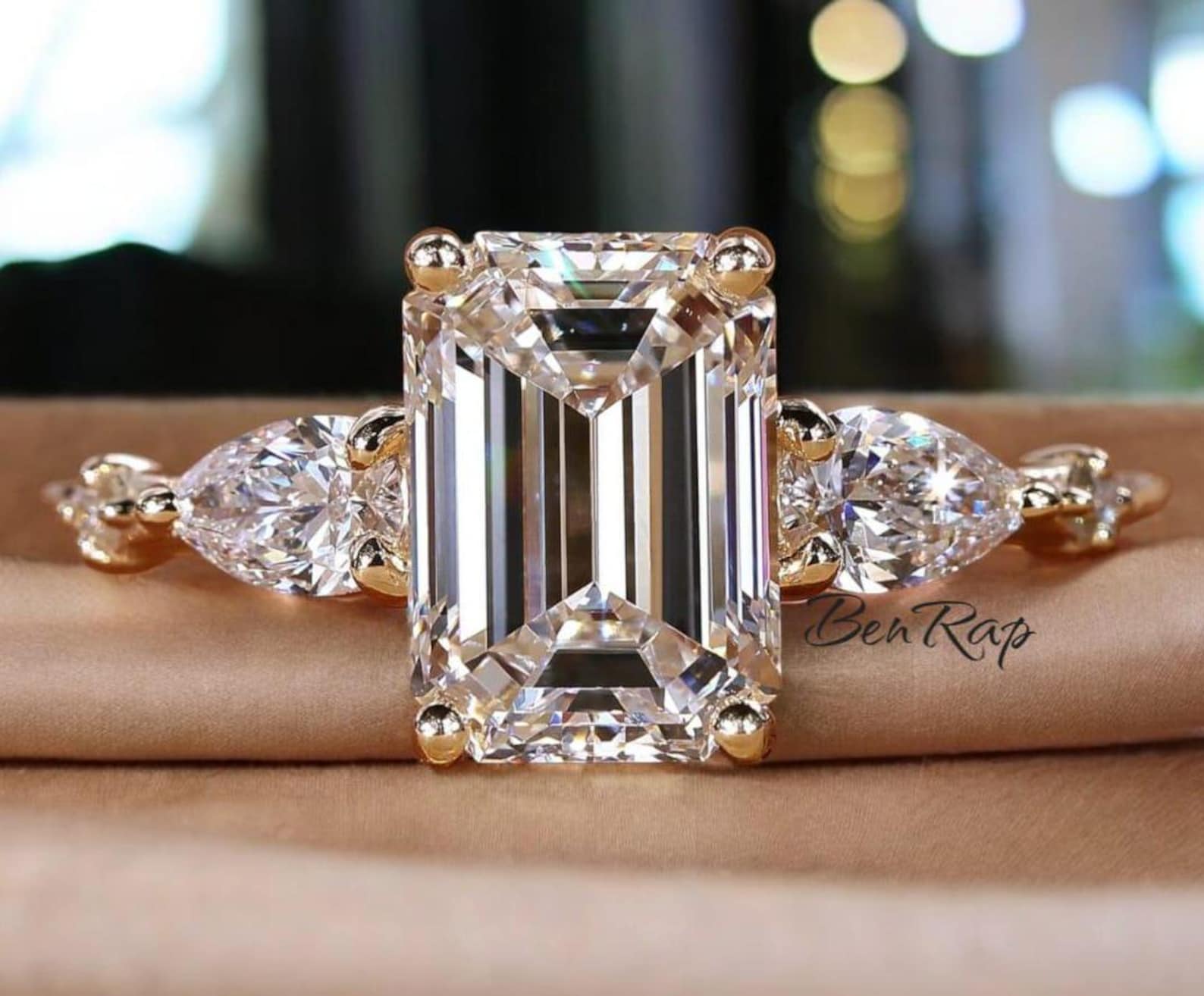 Vintage Emerald Cut Diamond Engagement Ring for Her, Women Moissanite ...