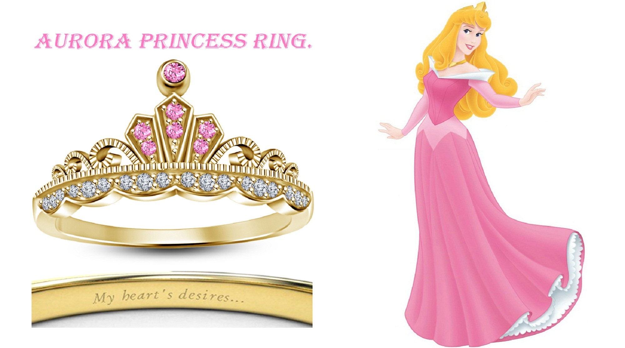 Aurora Disney Princess Ring in 925 Sterling Silver 14k Yellow - Etsy 日本