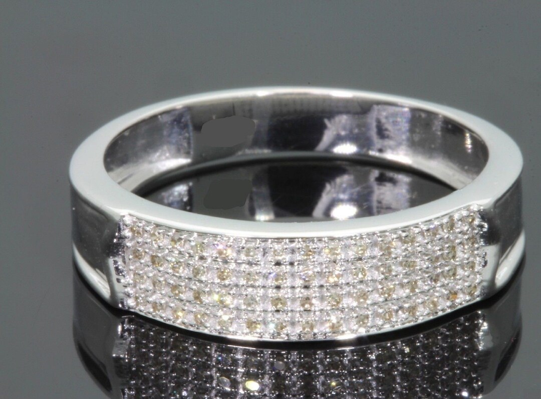 Men's Simple Pinky Ring, Gents Diamond Band Ring, 14k White Gold Finish ...
