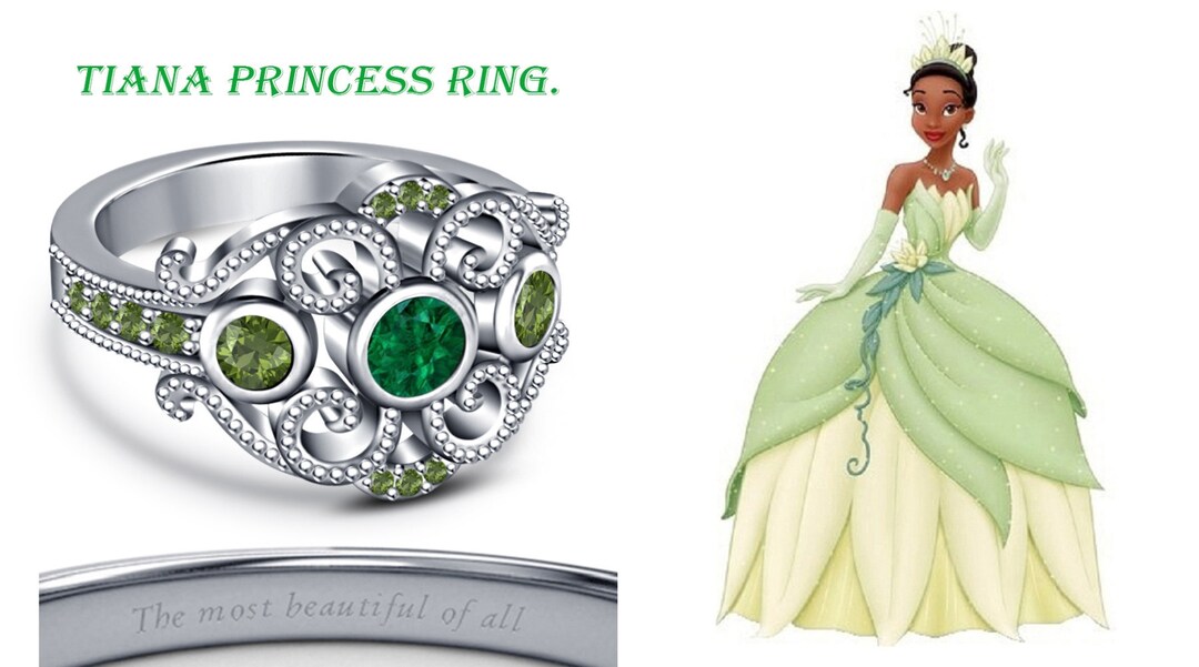 Tiana Disney Ring Round Cut Multi-stone 14K White Gold Plated Sterling Silver Princess Ring - Etsy