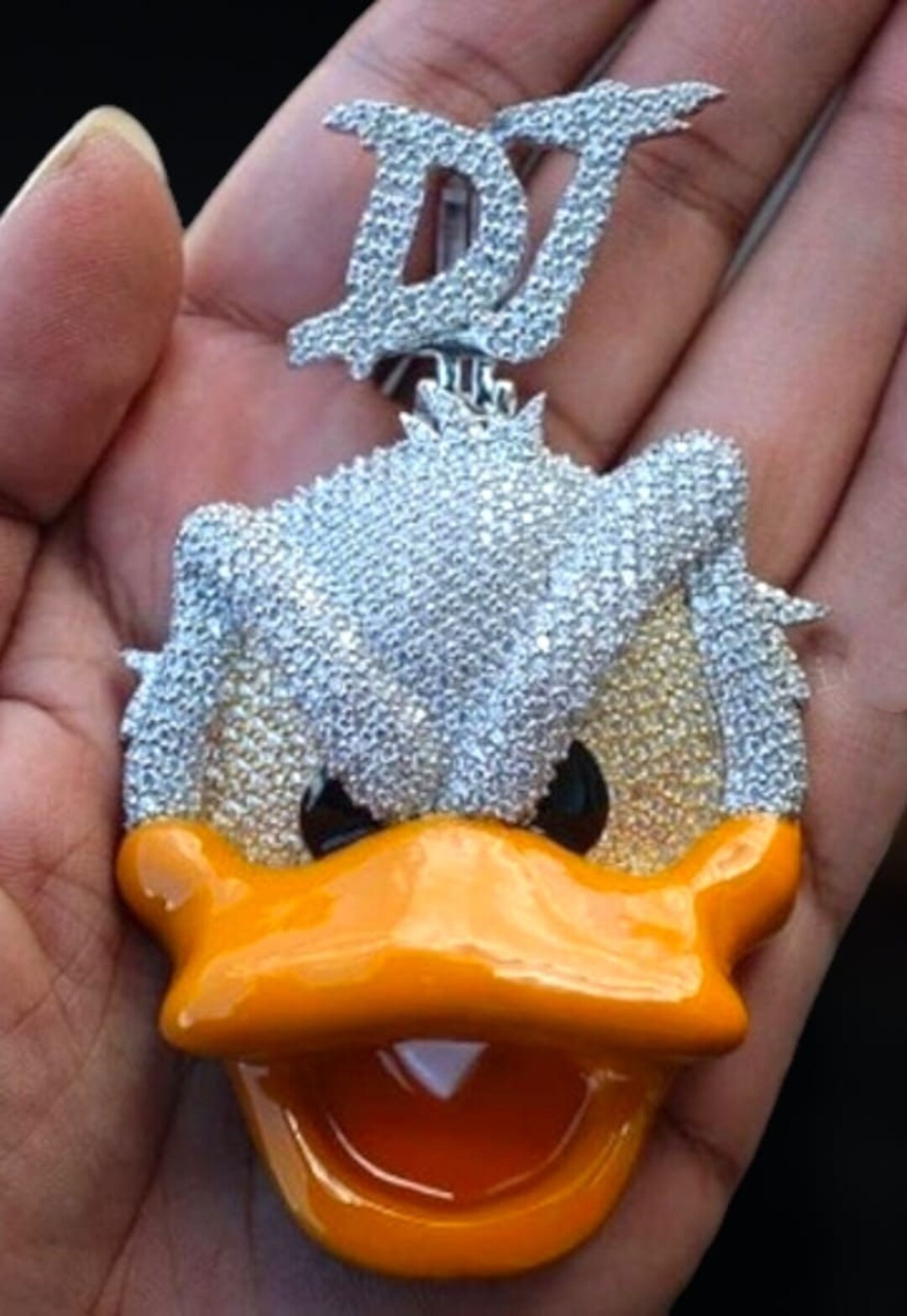 Iced Out Disney Duck Character Face Pendant, Real Moissanite Cartoon ...