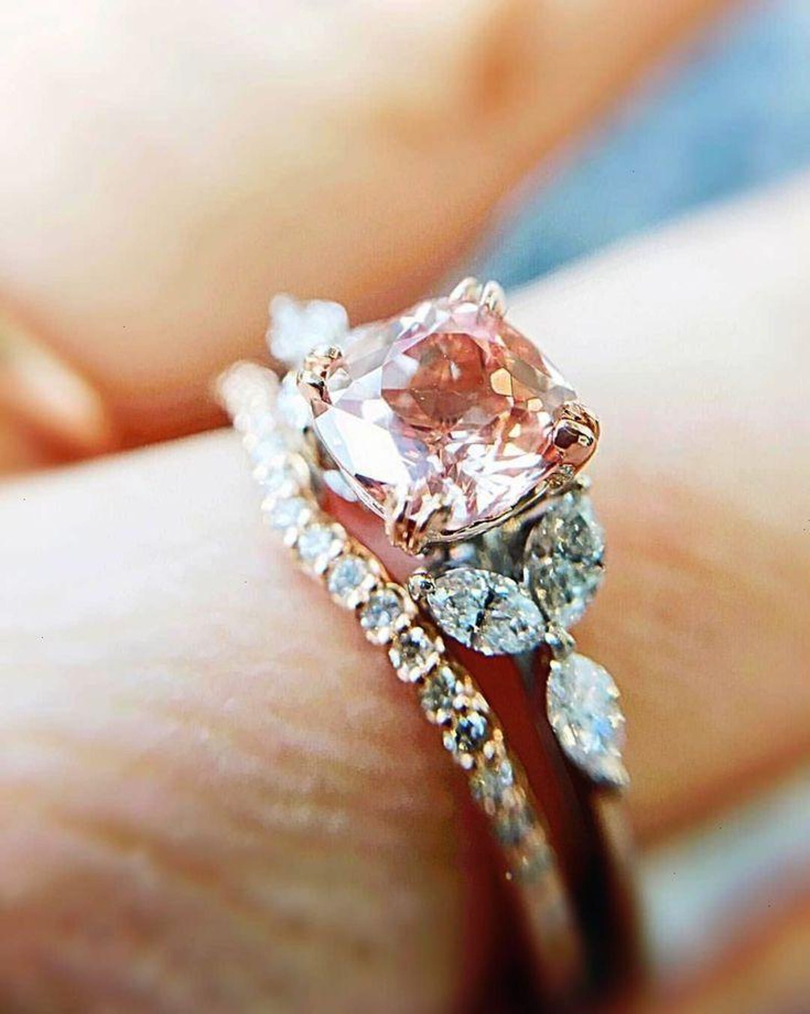 Dainty Pink Engagement Ring, Cushion Cut Pink Morganite Wedding Ring ...