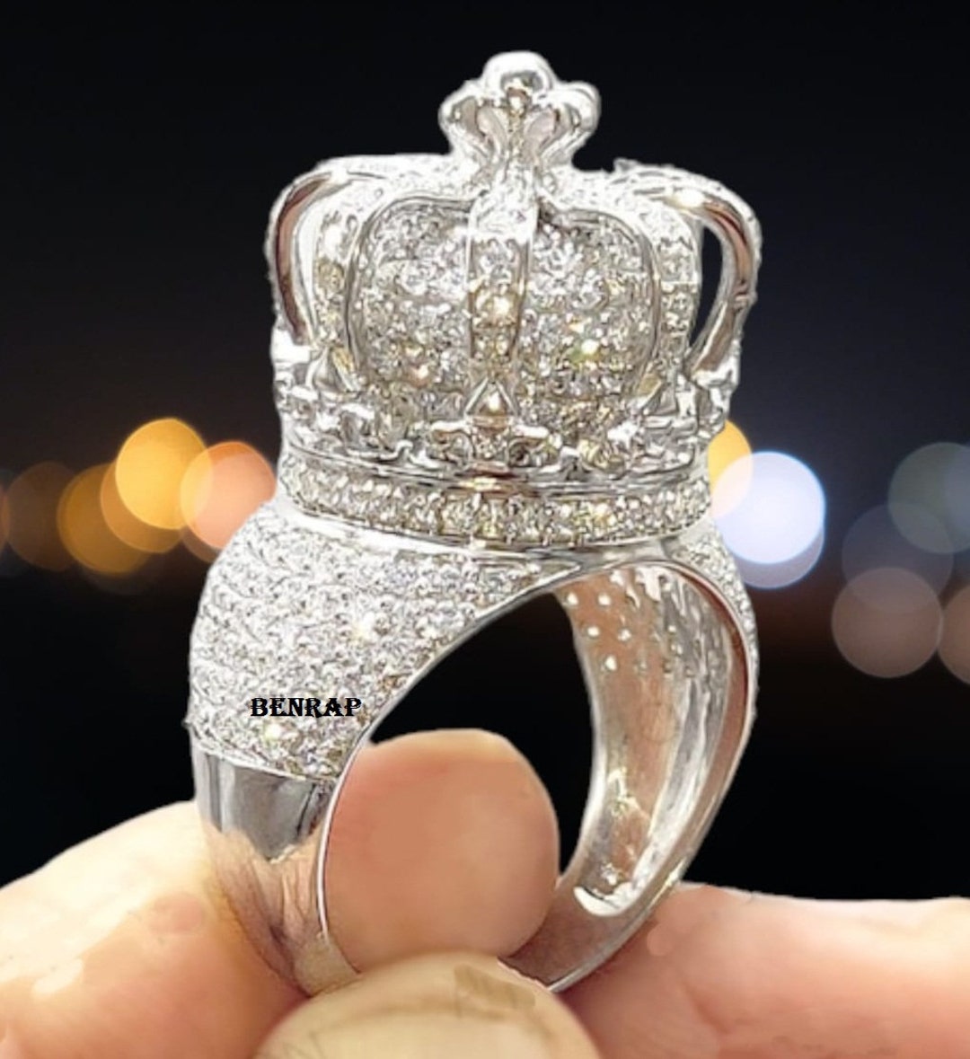 Customized King Crown Huge Hip Hop Ring, 5.00 CT Round Diamond ...