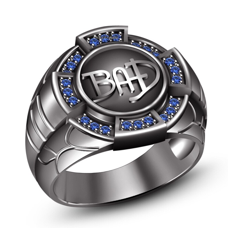 Hip Hop Ring for Men, Blue Sapphire Men's Ring, Black Gold Plated 925 ...